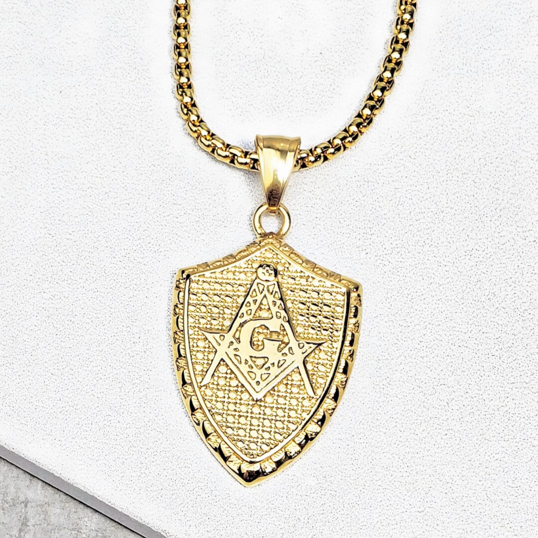 Men's "masonic Shield" Necklace| Men's Gold Stainless Steel Masonic G ...