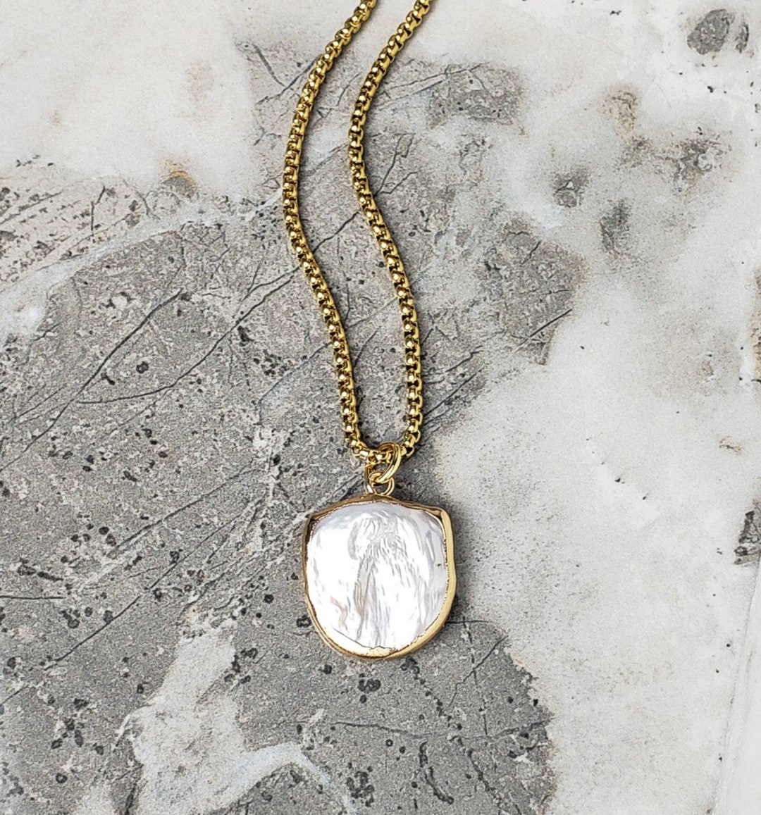 Men's BIWA PEARL SHIELD Necklace | Men's Gold Stainless Steel Biwa ...