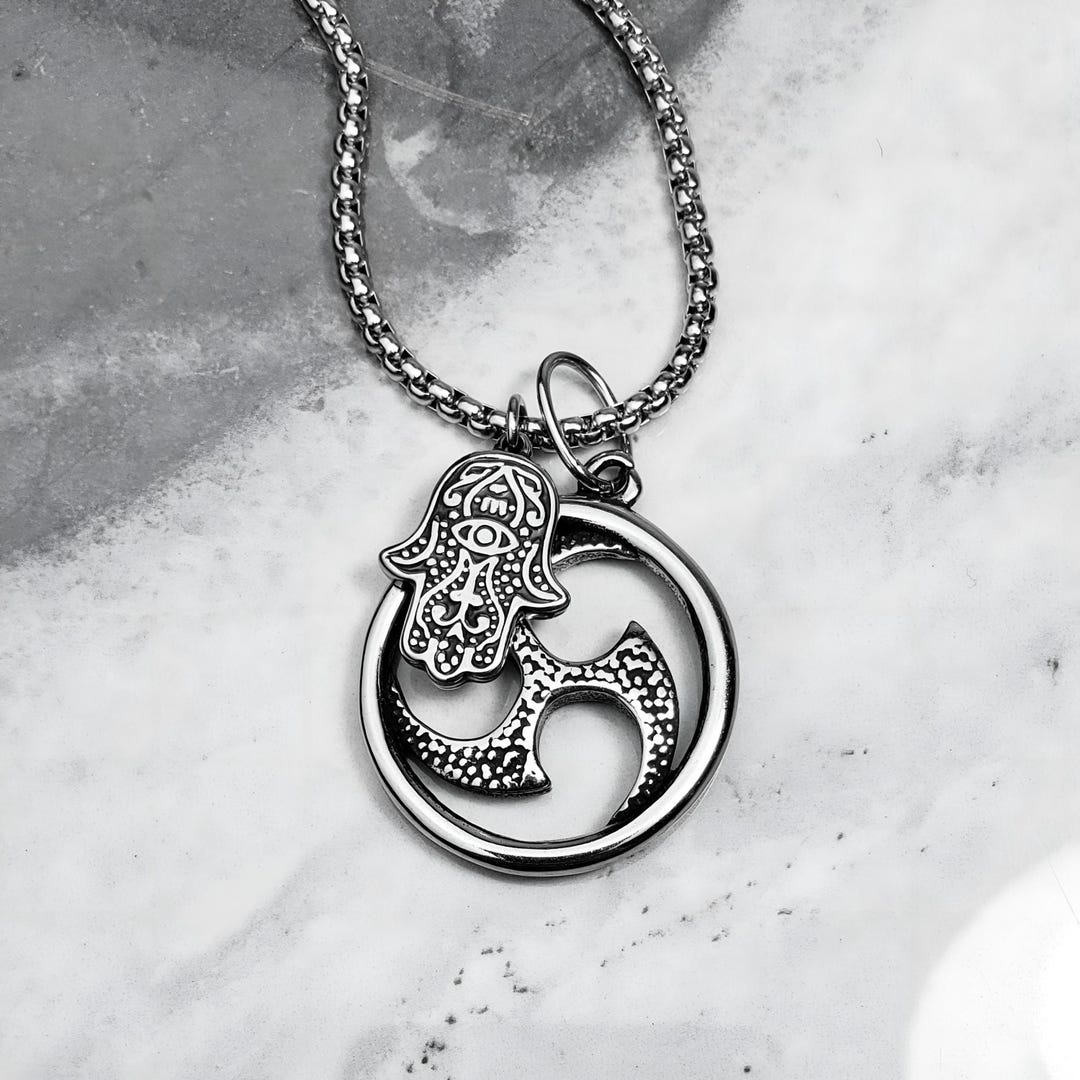 Men's HAMSA SHINTO TOMOE Necklace | Men's Silver Stainless Steel ...