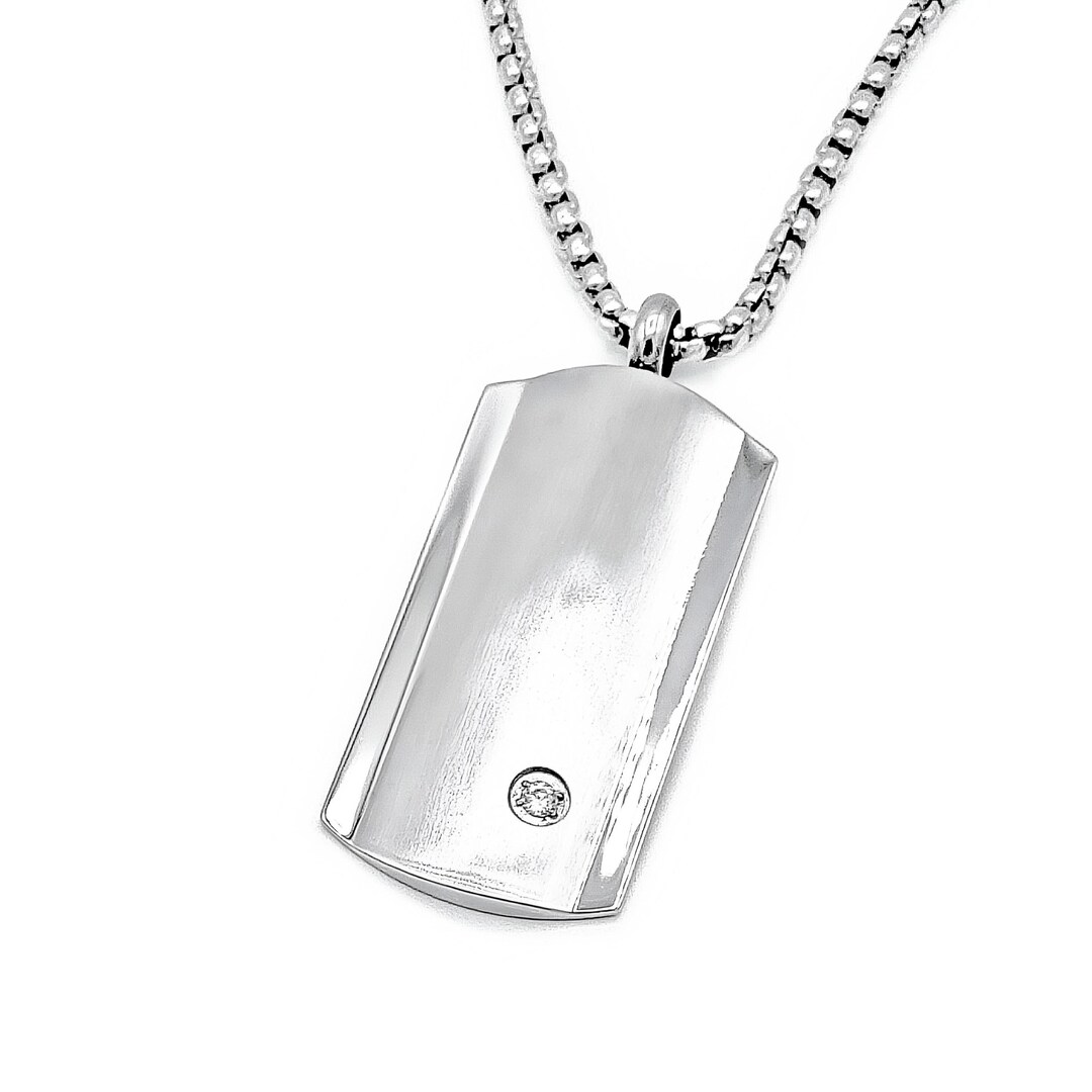 Men's cz DOG Tag Necklace Men's Brushed Silver Stainless Steel Cubic ...