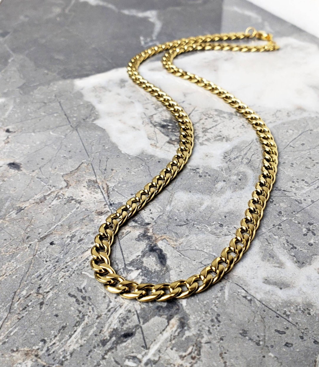 Men's gold CUBAN Link Necklace Men's Gold Stainless Steel Cuban Link ...