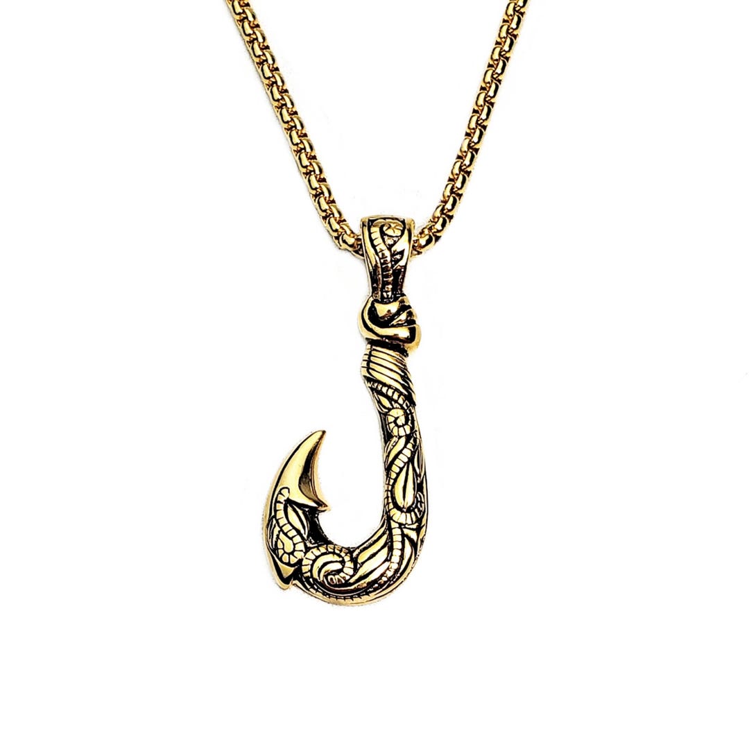 Men's MAORI FISH HOOK Necklace | Men's Gold & Black Stainless Steel ...