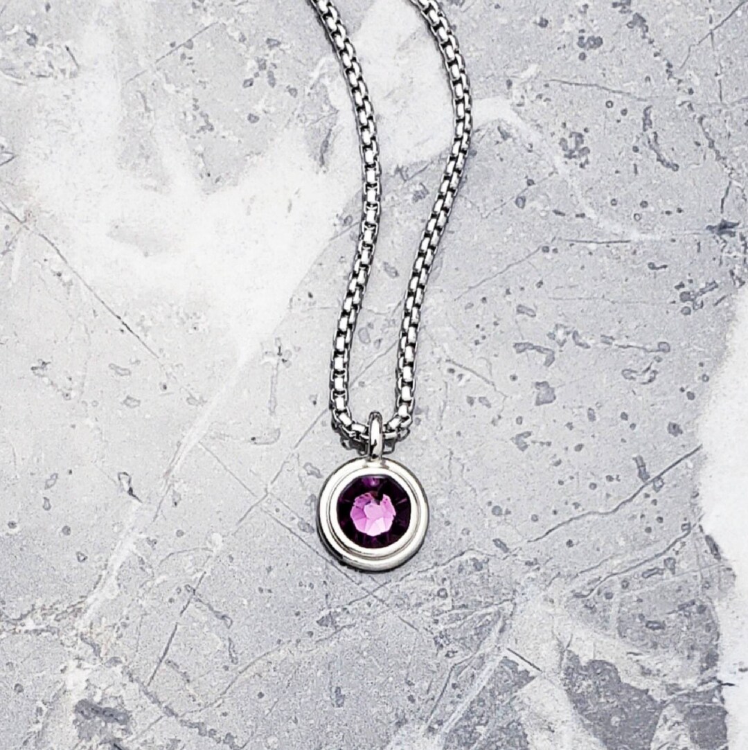 Men's silver AMETHYST Coin Necklace Men's Silver Stainless Steel Mini ...