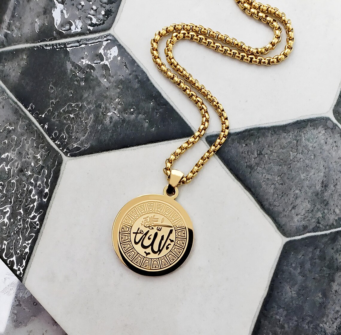 Men's GOLD ALLAH MEDALLION Necklace | Men's Gold Stainless Steel Muslim ...