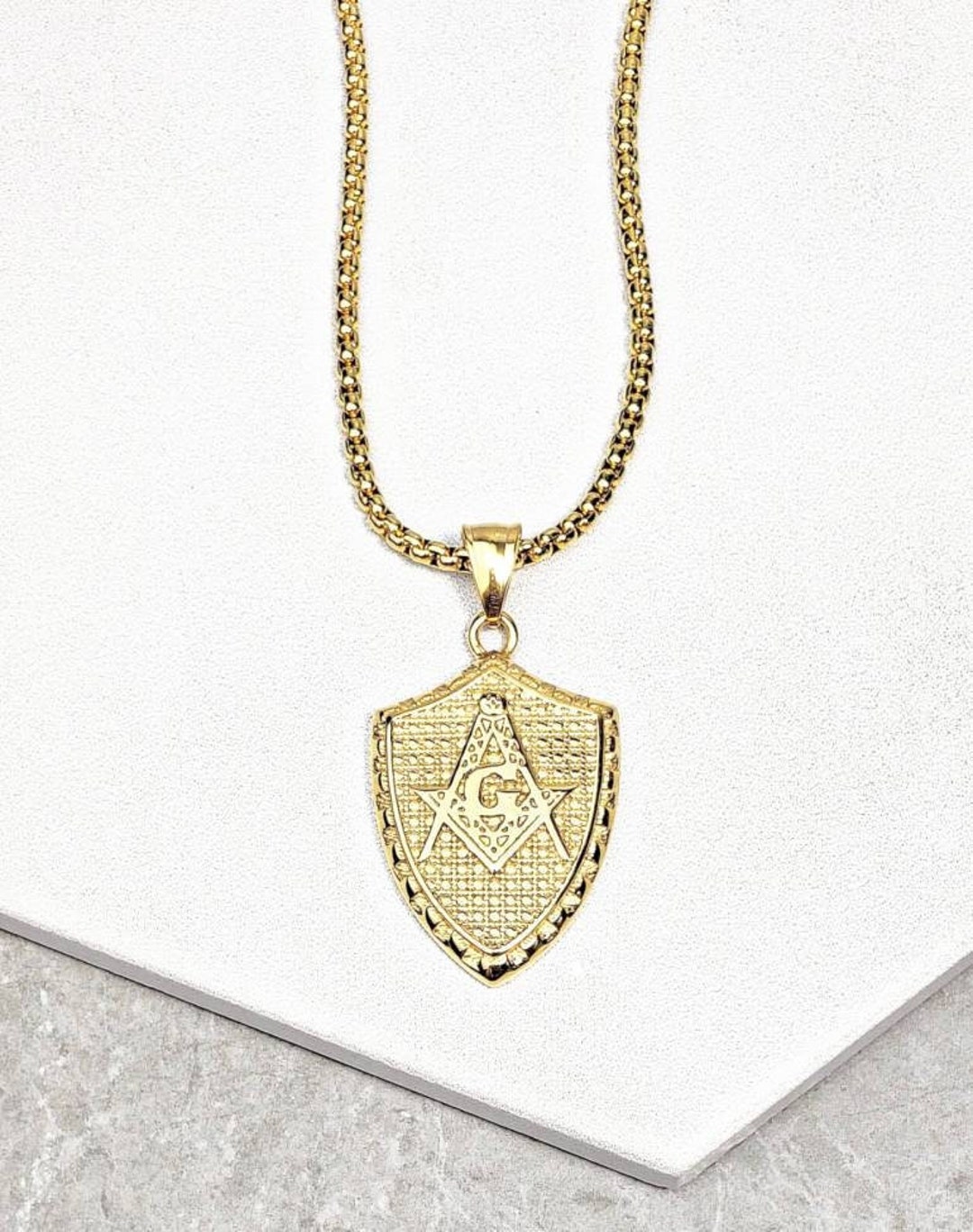 Men's masonic Shield Necklace Men's Gold Stainless Steel Masonic G ...