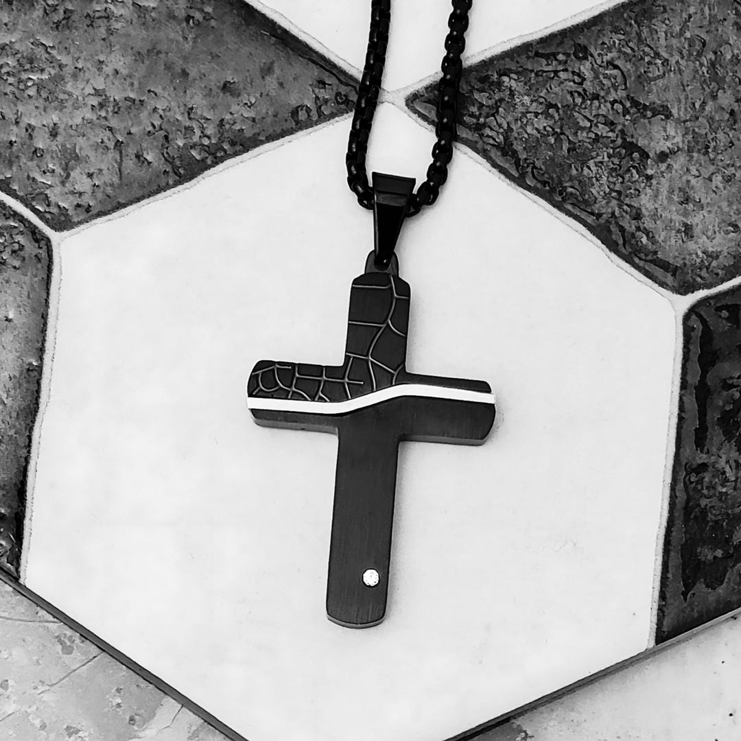 Men's CARBON METEORITE CROSS Necklace | Men's Black Carbon Fiber ...