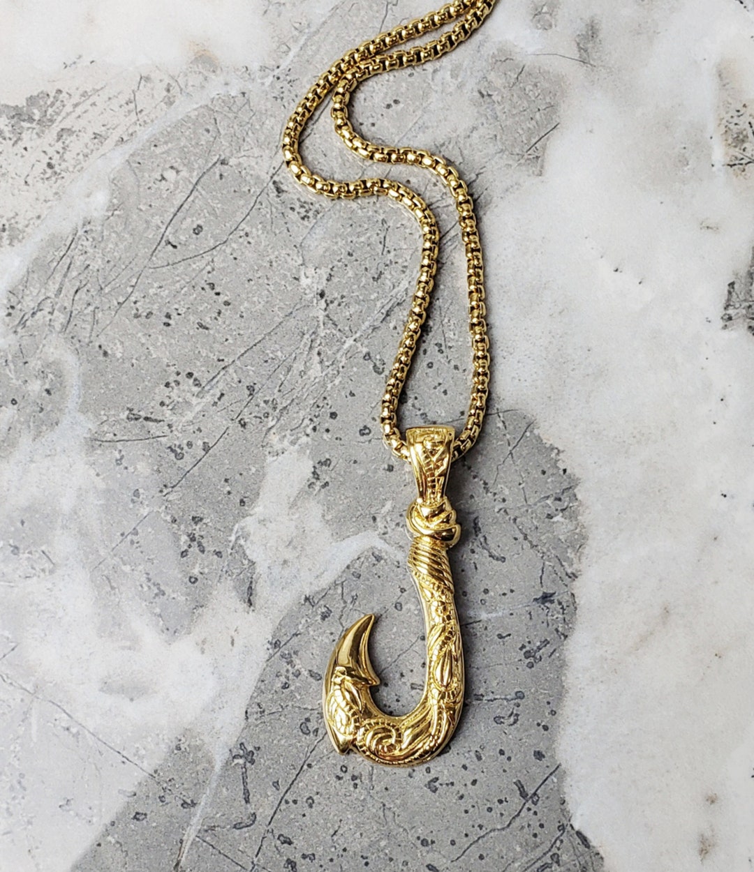 Men's maori FISH Hook Necklace Men's Gold Stainless Steel Maori Fish ...