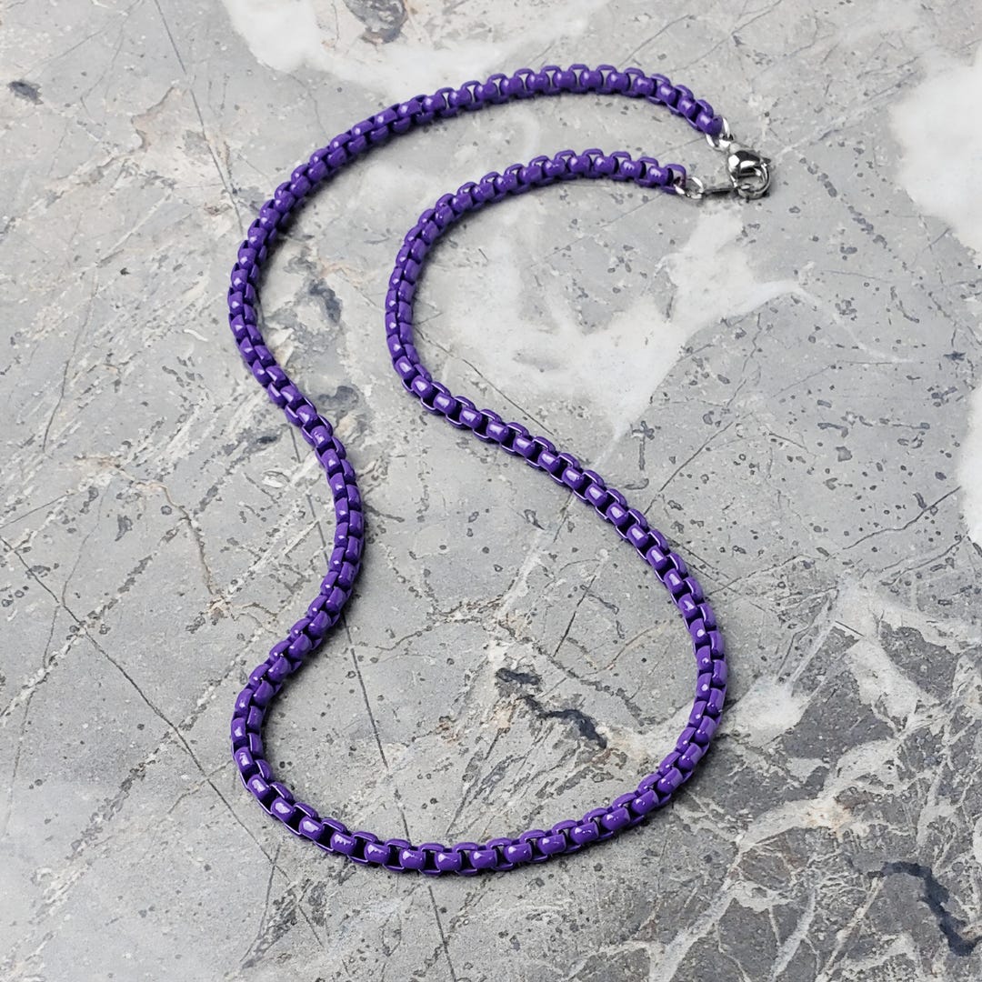 Men's "purple BOX Chain" Necklace| Men's Amethyst Purple Stainless ...