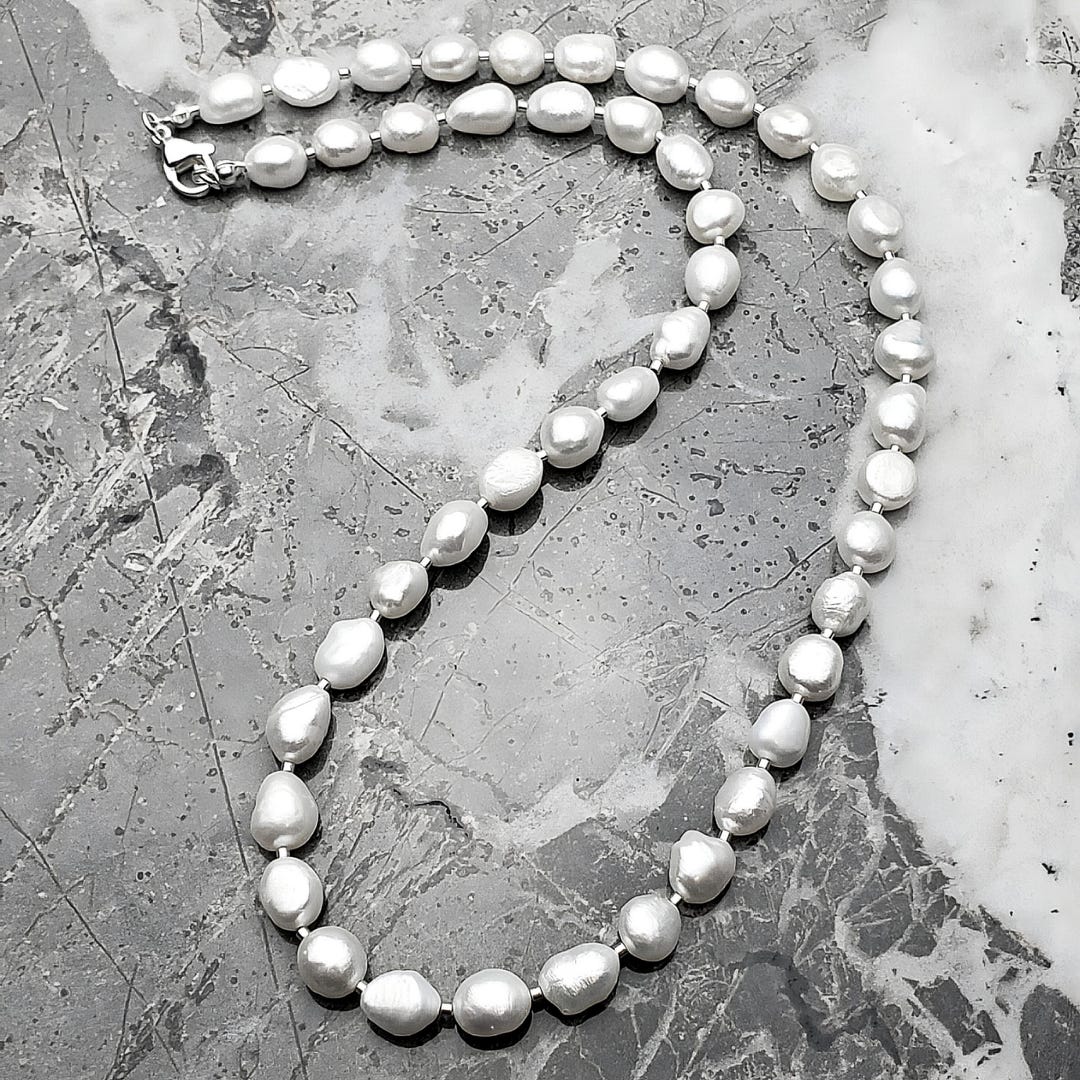 Men's PLATINUM & PEARLS Necklace | Men's Freshwater Pearls Platinum ...