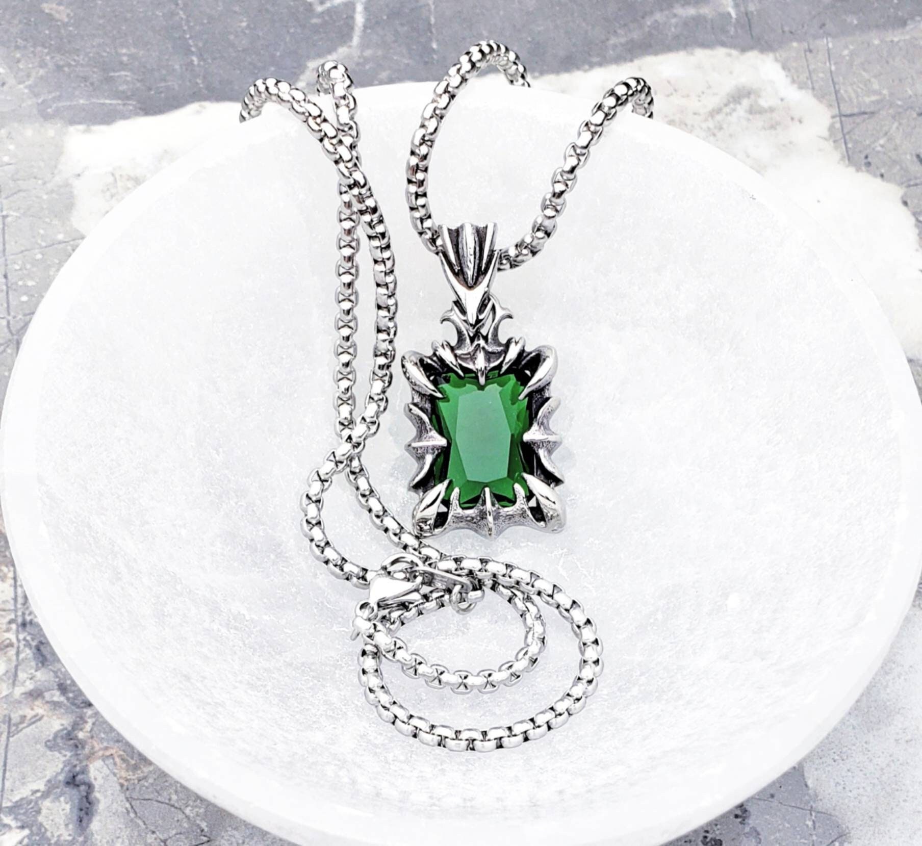 Men's EMERALD CLAW TAG Necklace | Men's Lab Grown Emerald Gemstone ...