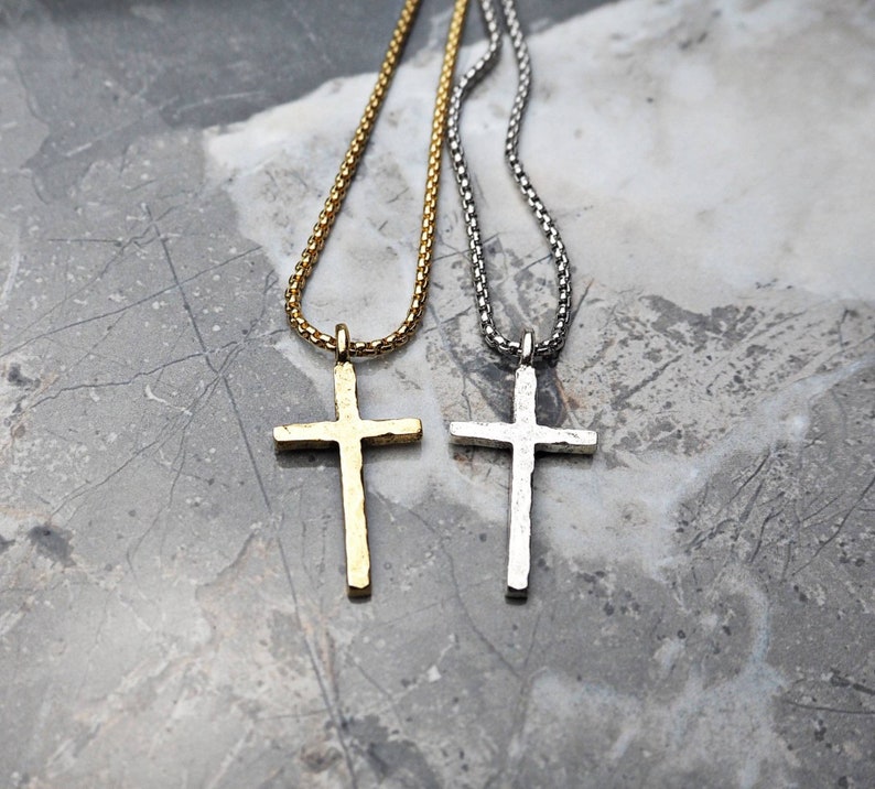 Men's rustic SILVER Cross Necklace Men's - Etsy