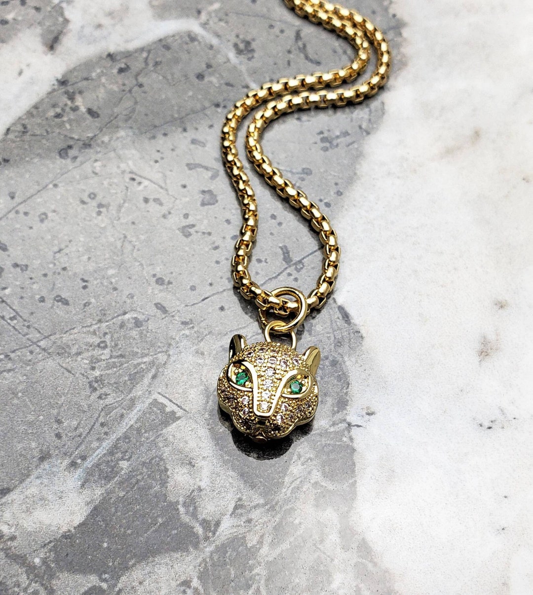 Men's gold EMERALD Tiger Pendant Necklace Men's Pavé Emerald Cubic ...