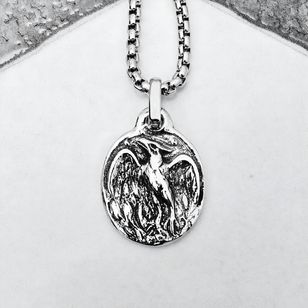 Men's RISING PHOENIX AMULET Necklace | Men's Silver Stainless Steel ...