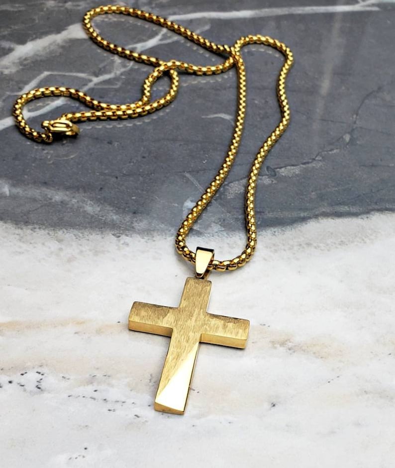 Men's rustic GOLD Cross Necklace Men's | Etsy