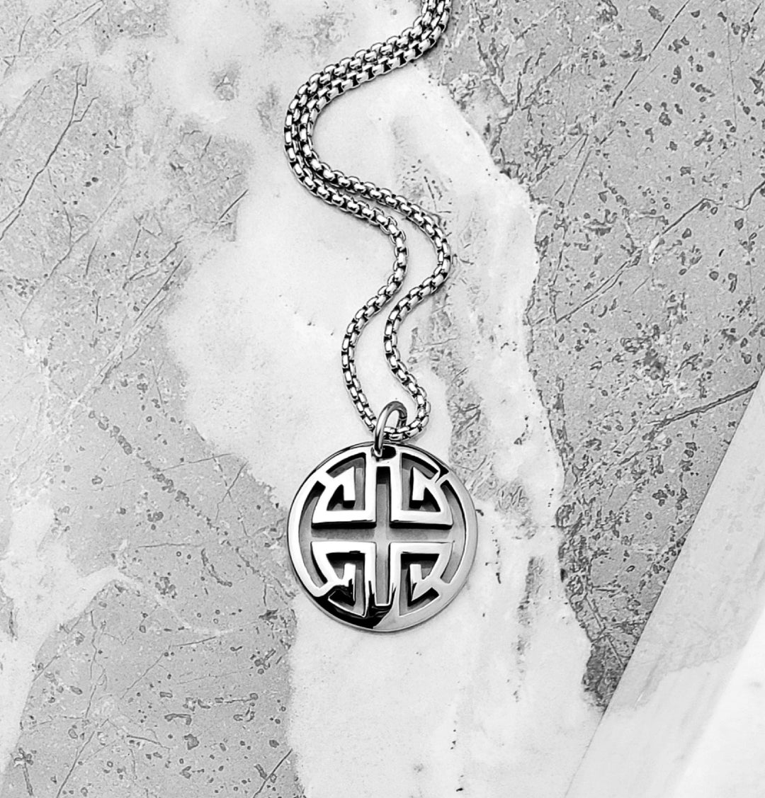Men's chinese LU Medallion Necklace Men's Silver Stainless Steel ...