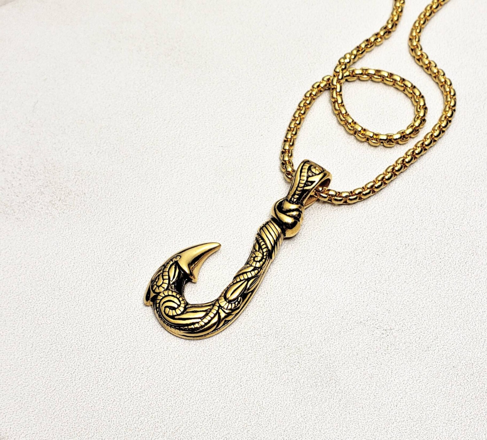 Men's maori FISH Hook Necklace Men's Gold - Etsy