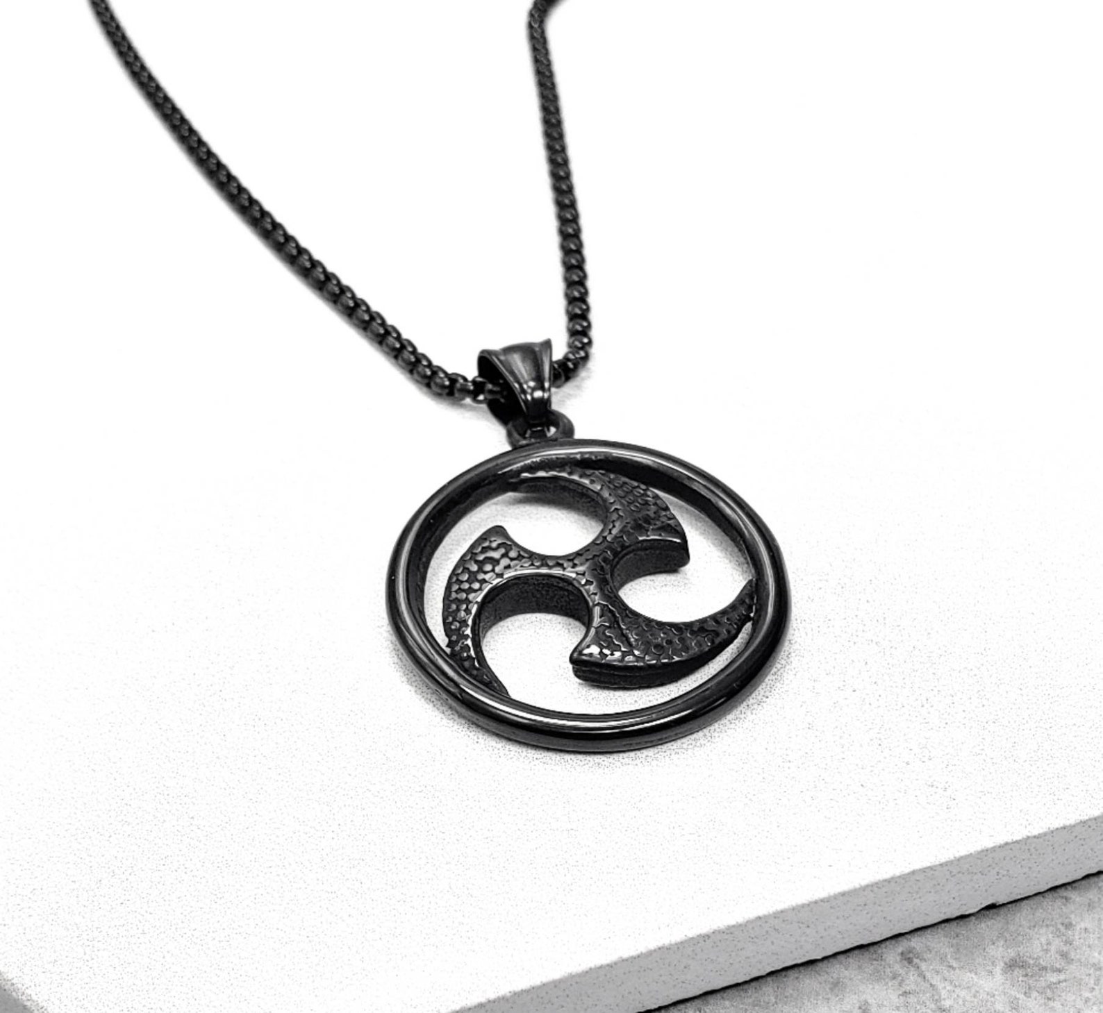 Men's BLACK SHINTO TOMOE Necklace | Men's Black Stainless Steel ...