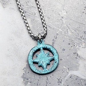 Men's RUSTIC MYKONOS COMPASS Necklace | Men's Turquoise Patina ...