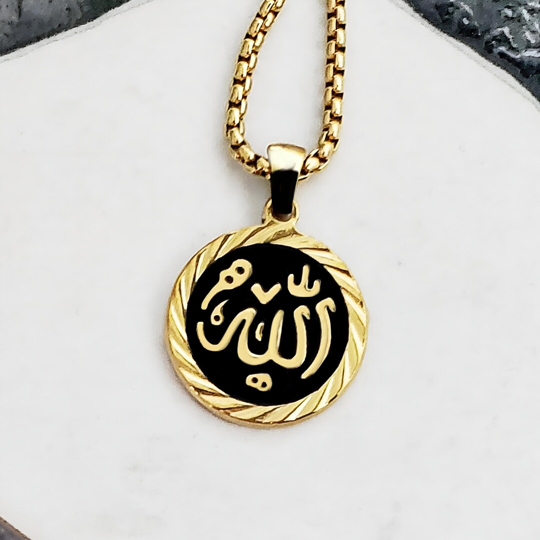 Men's GOLD ALLAH COIN Necklace | Men's Gold Black Stainless Steel ...