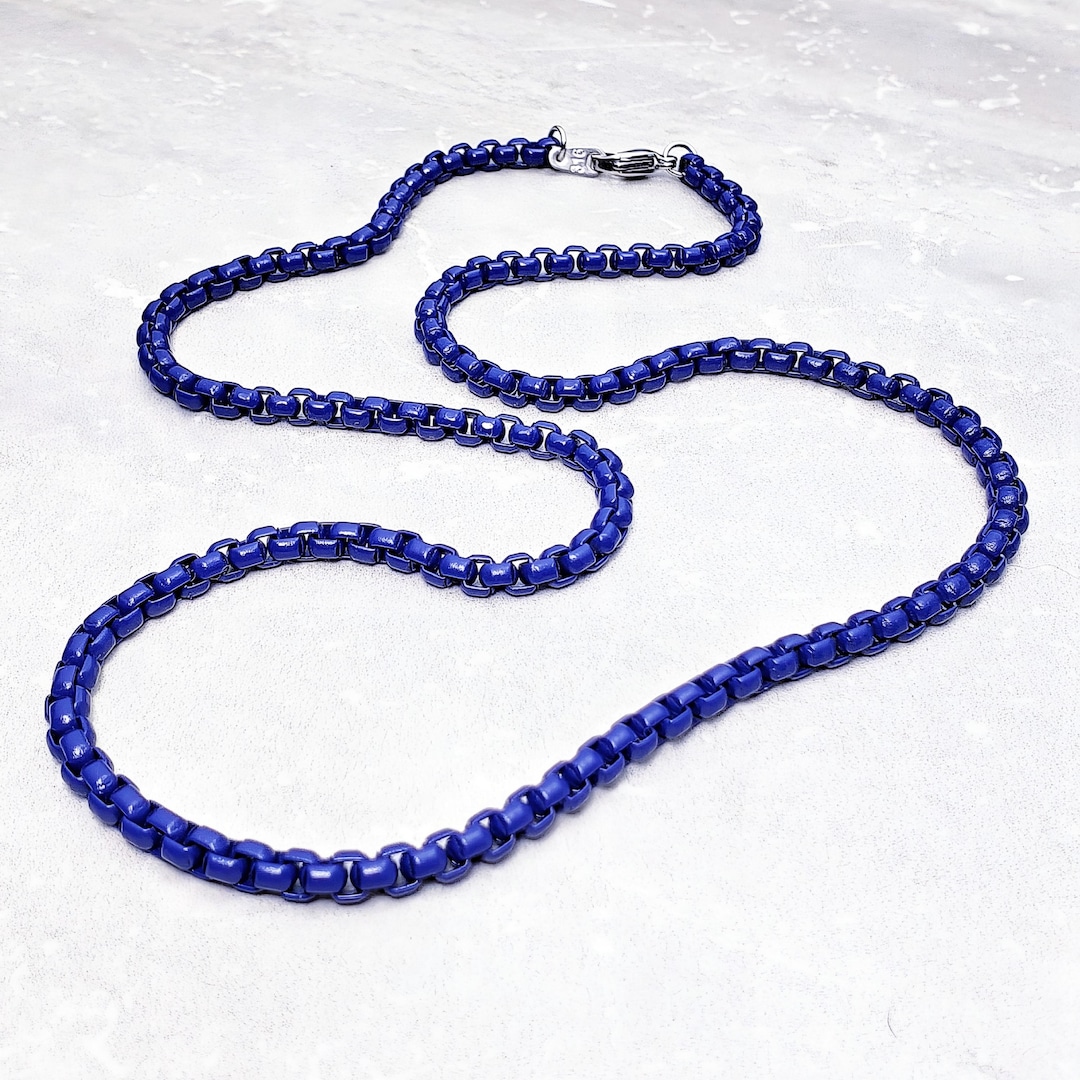 Men's BLUE BOX CHAIN Necklace | Men's Blue Acrylic Coated Stainless ...