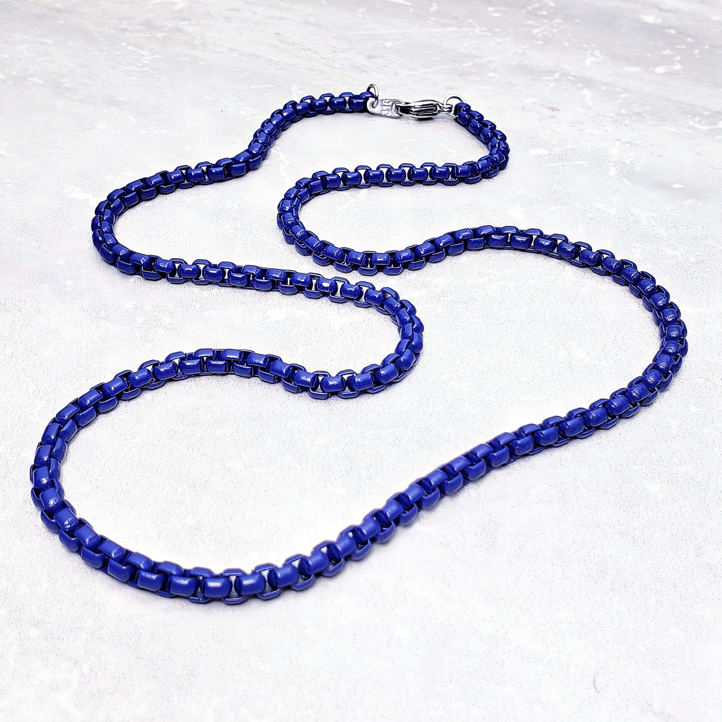Men's BLUE BOX CHAIN Necklace | Men's Blue Acrylic Coated Stainless ...