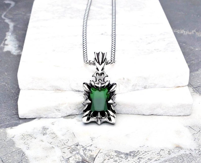 Men's EMERALD CLAW TAG Necklace | Men's Lab Grown Emerald Gemstone ...