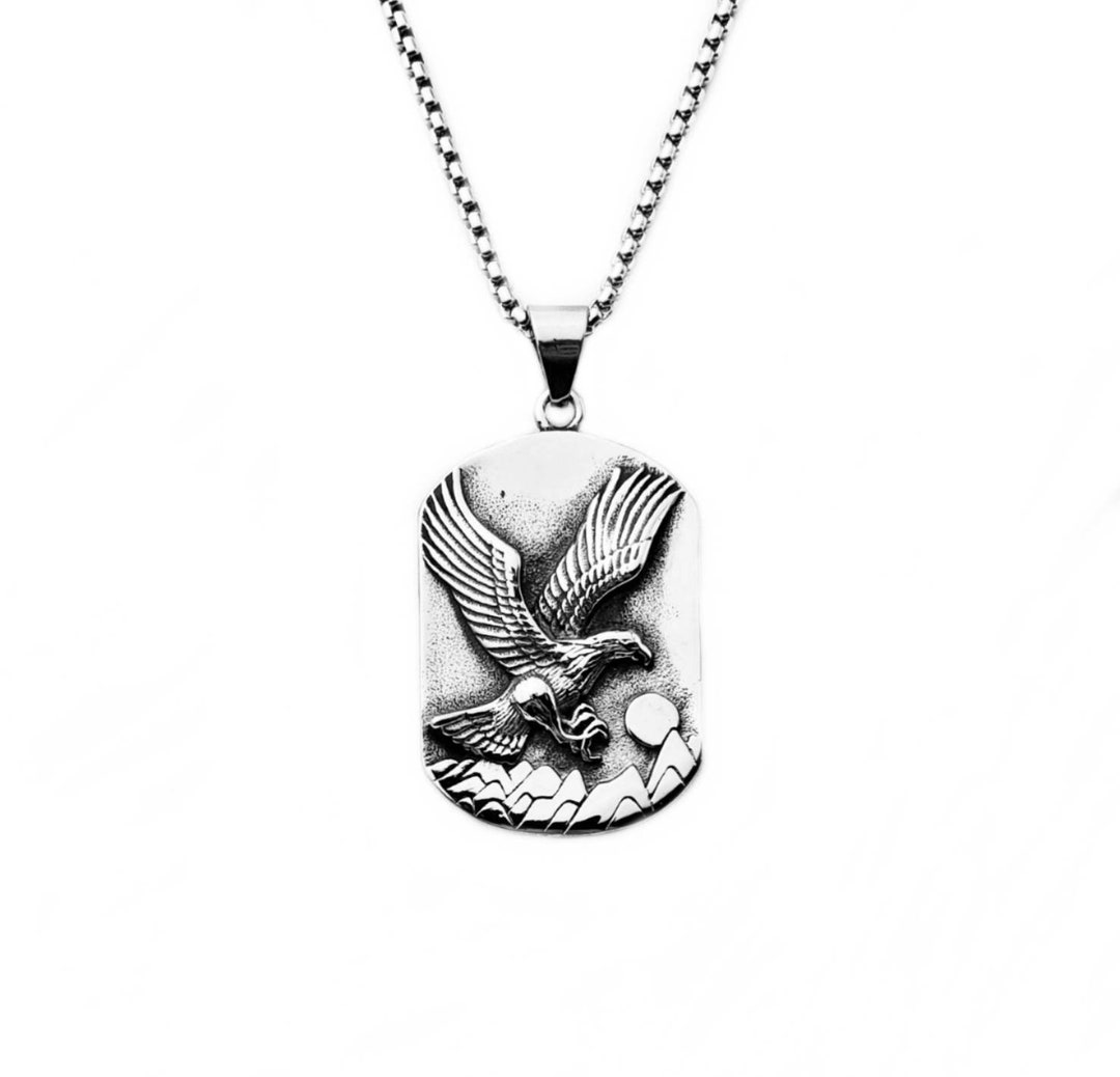 Men's eagle DOG Tag Necklace Men's Silver - Etsy