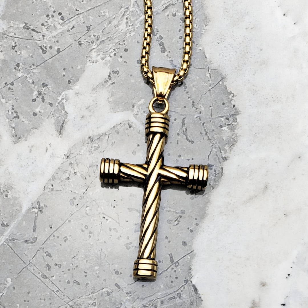 Men's GOLD TWISTED CROSS Necklace | Men's Gold Stainless Steel Twisted ...