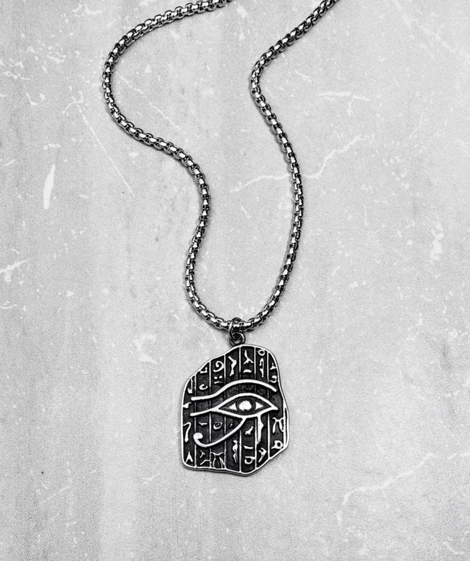 Men's PROTECTION HIEROGLYPH Necklace | Men's Silver Black Stainless ...