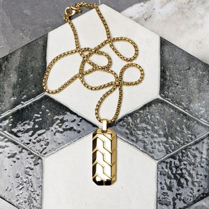 Men's "gold CHEVRON Tag" Necklace| Men's Gold Stainless Steel Sculpted ...