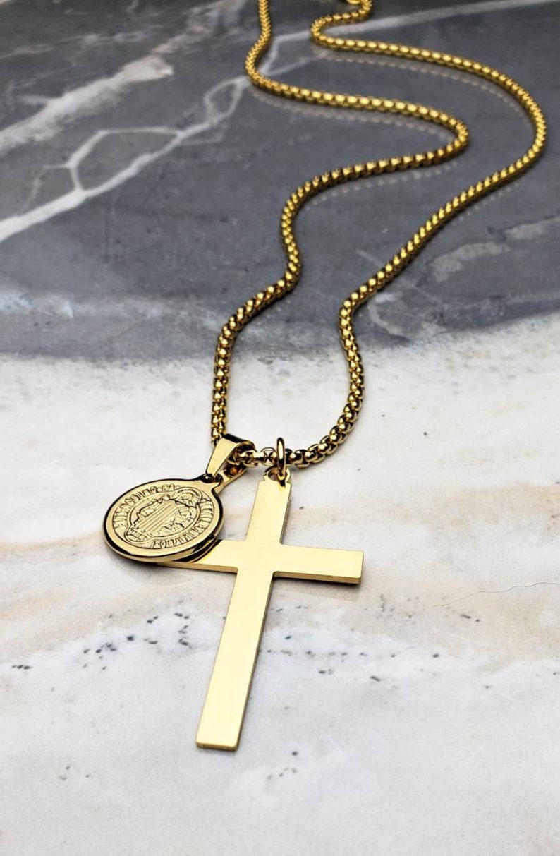 Men's gold SAINTS Cross Necklace Men's | Etsy