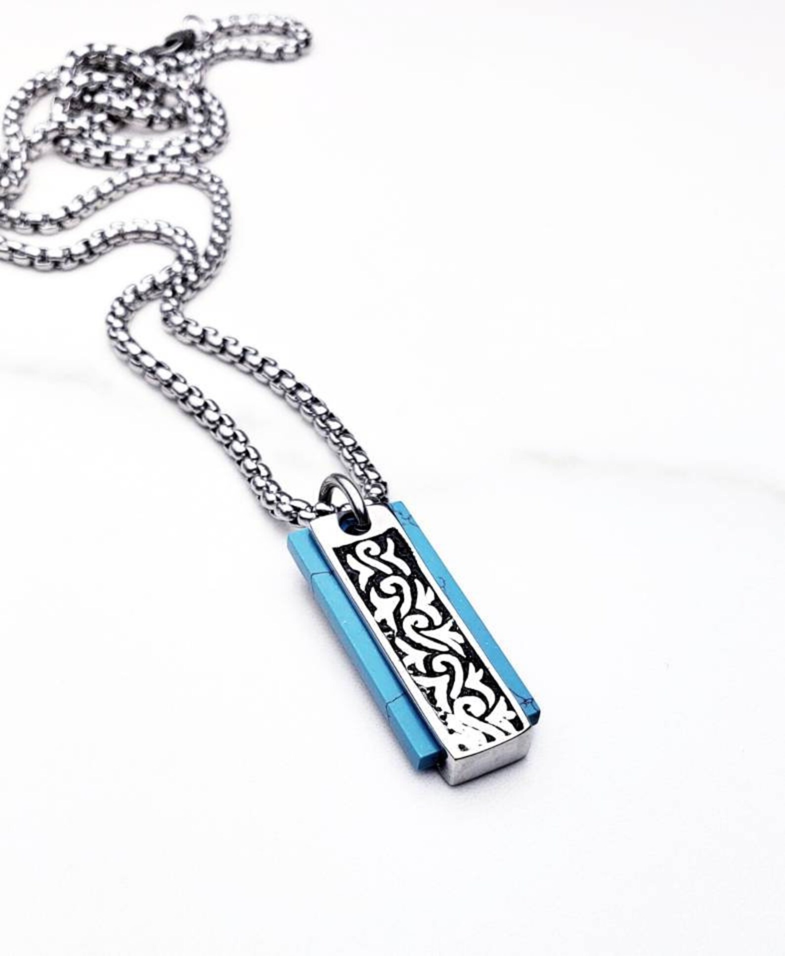 Men's TURQUOISE DOG TAG Necklace | Men's Turquoise Gemstone Silver ...