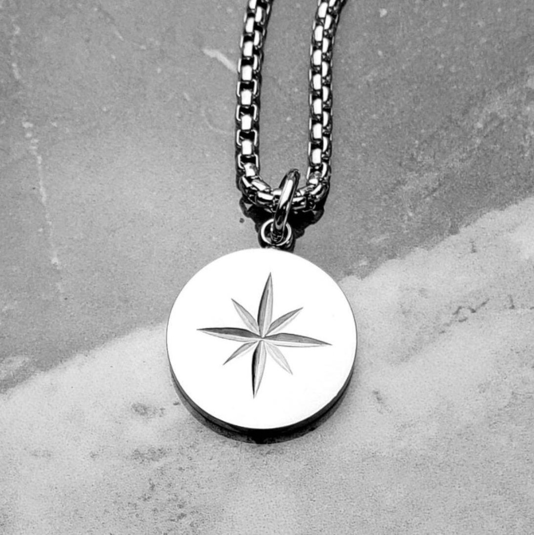 Men's "north STAR Coin" Necklace| Men's Silver Stainless Steel ...