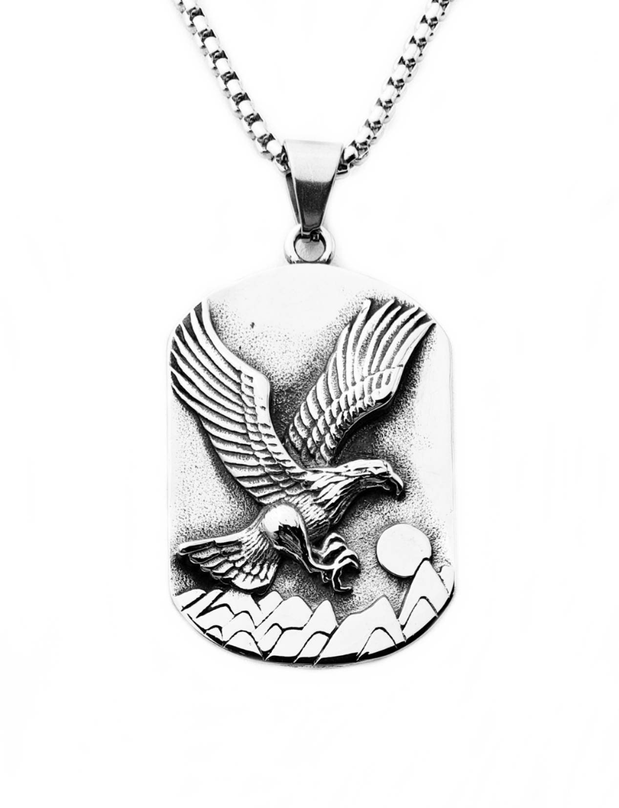 Men's eagle DOG Tag Necklace Men's Silver | Etsy