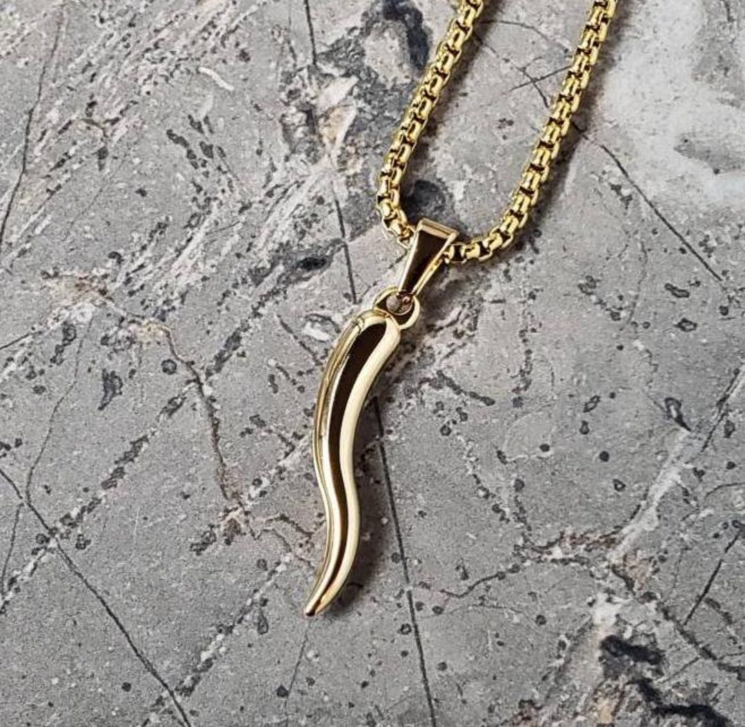 Men's GOLD CORNICELLO Necklace | Men's Gold Stainless Steel Italian ...