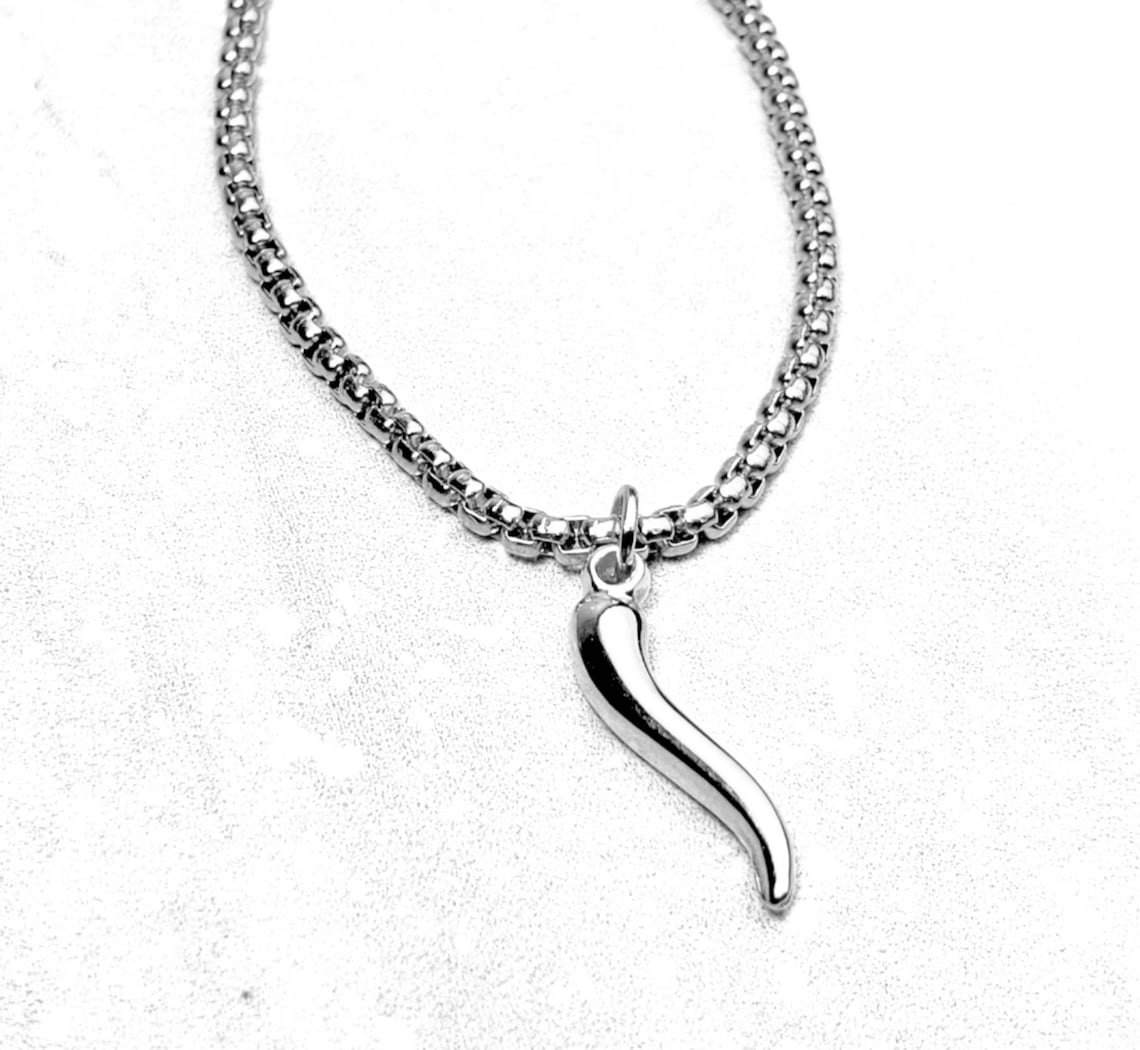 Men's silver STEEL Cornicello Necklace - Etsy