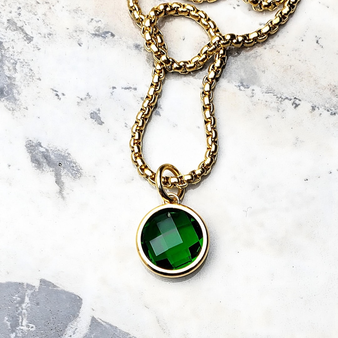 Men's GOLD EMERALD COIN Necklace | Men's Diamond Cut Emerald Cubic ...