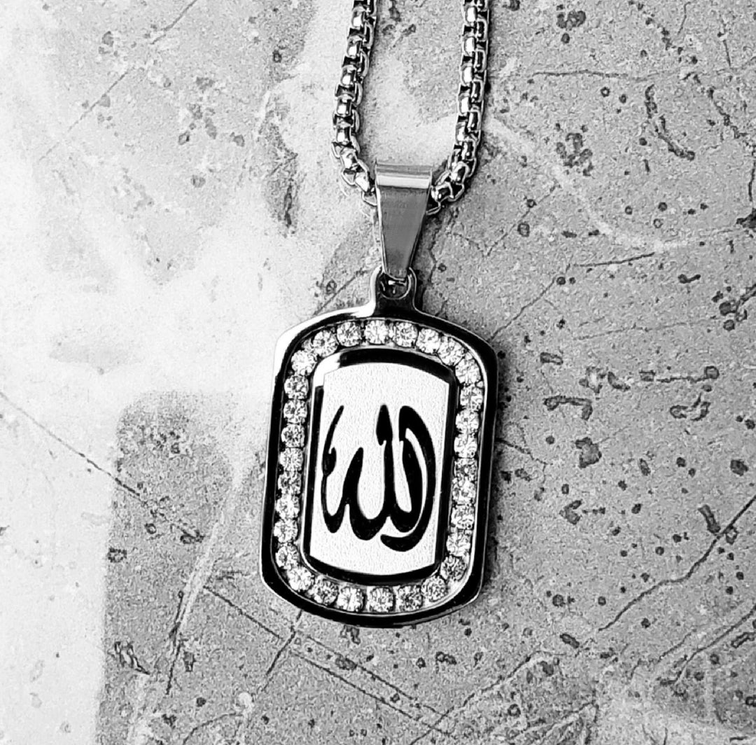 Men's PAVÉ ALLAH TAG Necklace | Men's Pavé Cubic Zirconia Silver ...