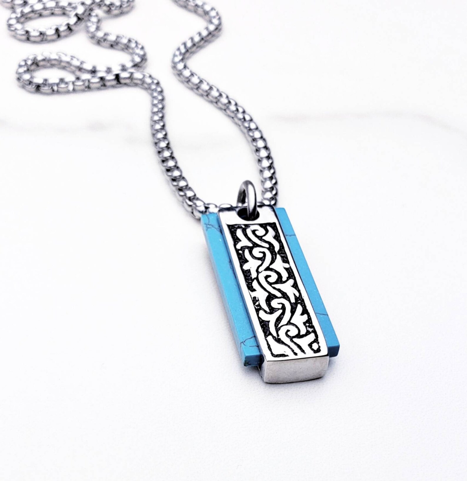 Men's TURQUOISE DOG TAG Necklace | Men's Turquoise Gemstone Silver ...
