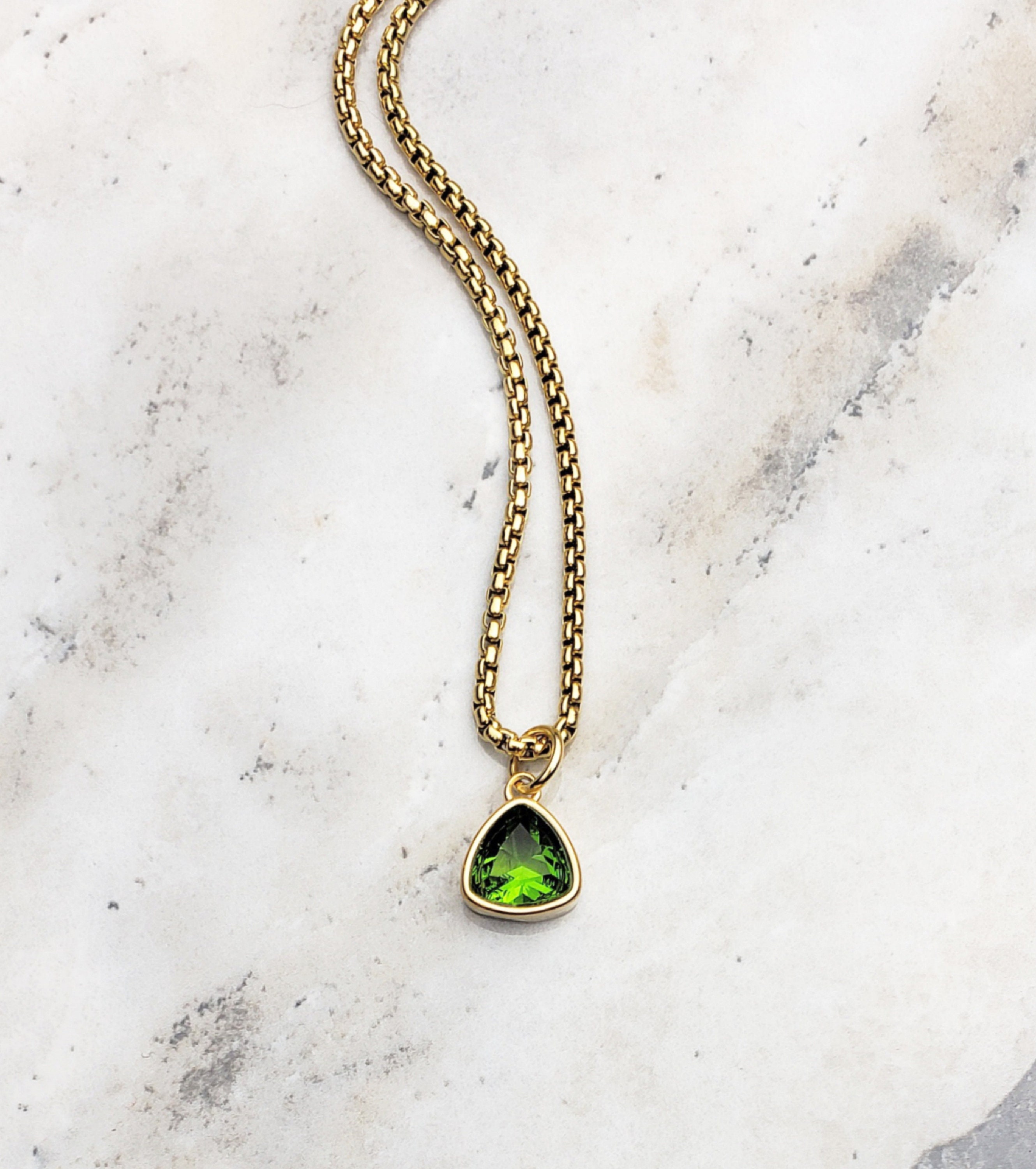 Men s Gold Mini Peridot Necklace Men s Gold Stainless Steel Mini Peridot Stone Pendant Necklace Men s August Birthstone Necklace
