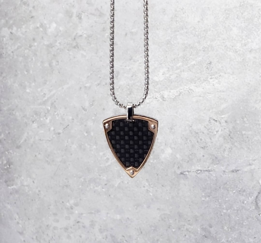 Men's carbon FIBER Shield Necklace Men's - Etsy