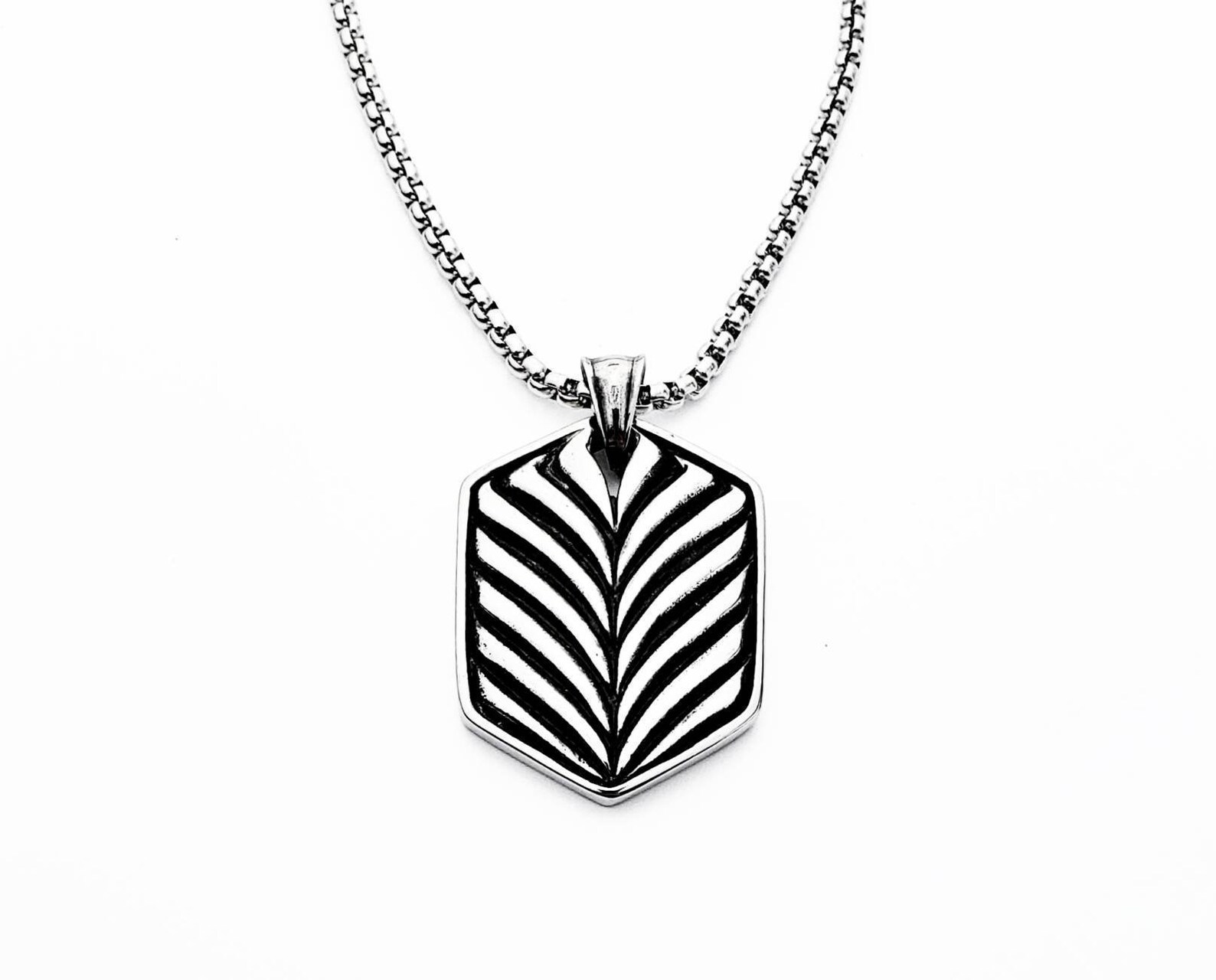 Men's CHEVRON SHIELD Necklace | Mens Silver Stainless Steel Sculpted ...