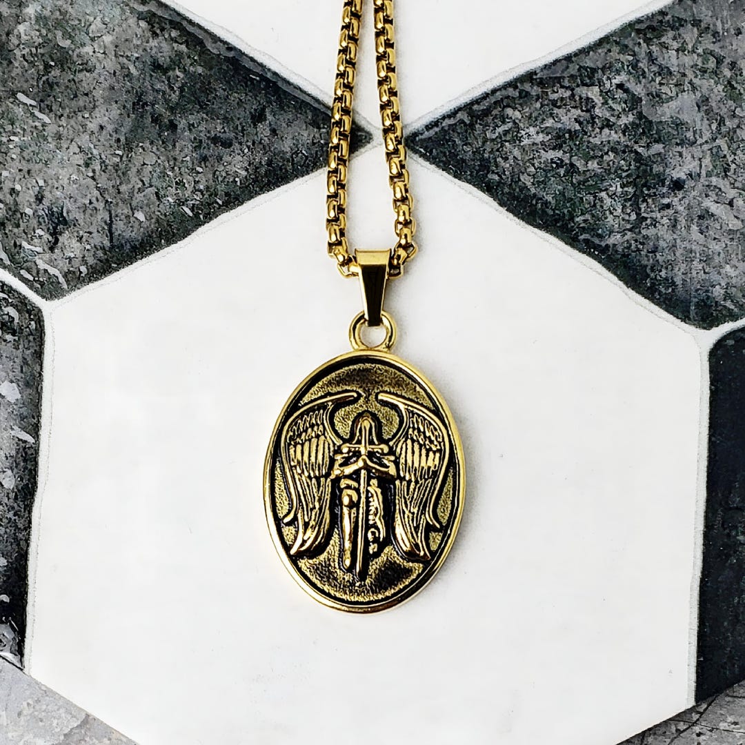 Men's ARCHANGEL AMULET Necklace | Men's Gold Stainless Steel Saint ...