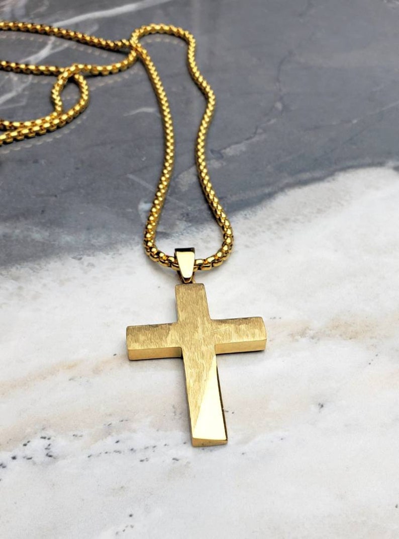 Men's rustic GOLD Cross Necklace Men's | Etsy