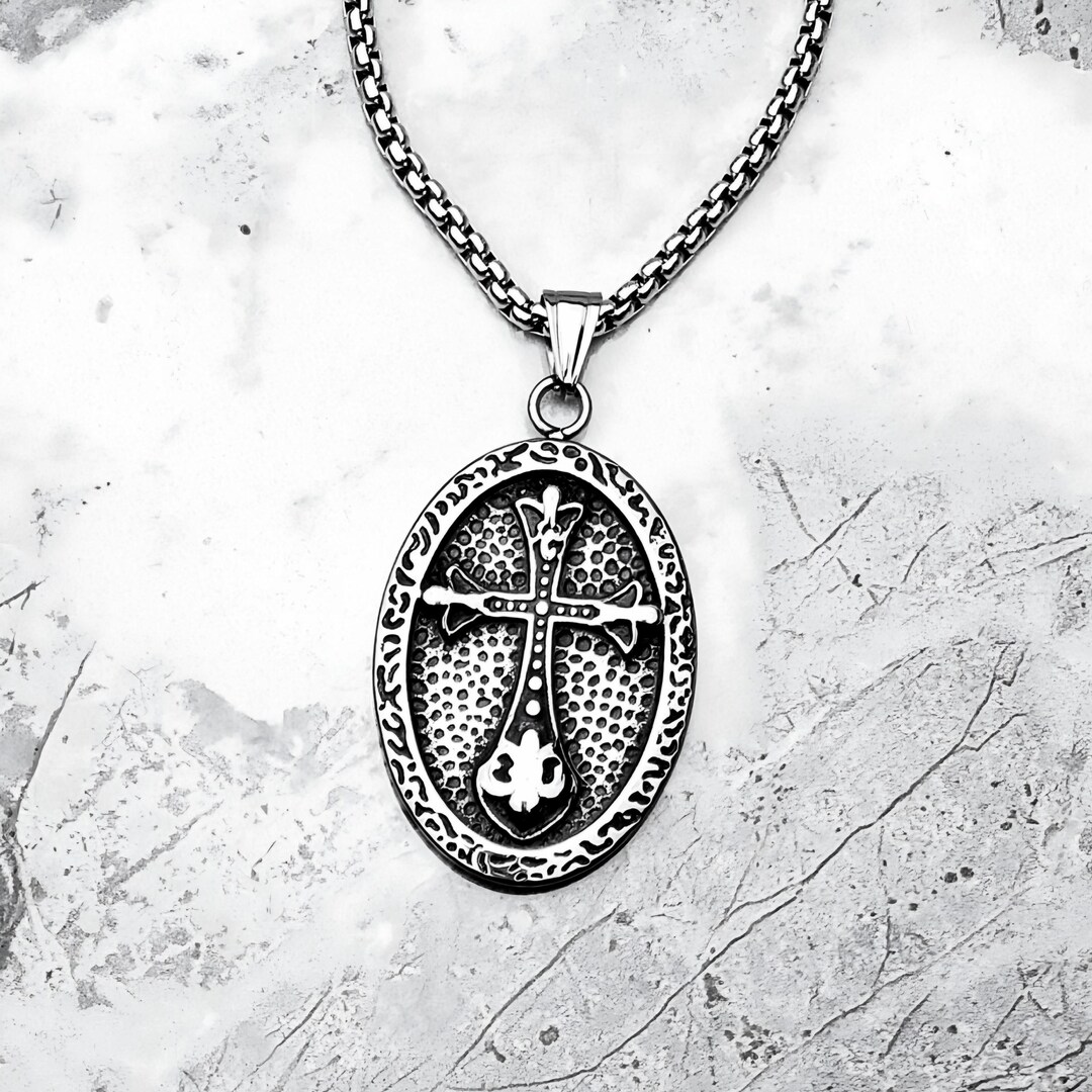 Men's RUSTIC CROSS AMULET Necklace | Men's Silver Stainless Steel ...