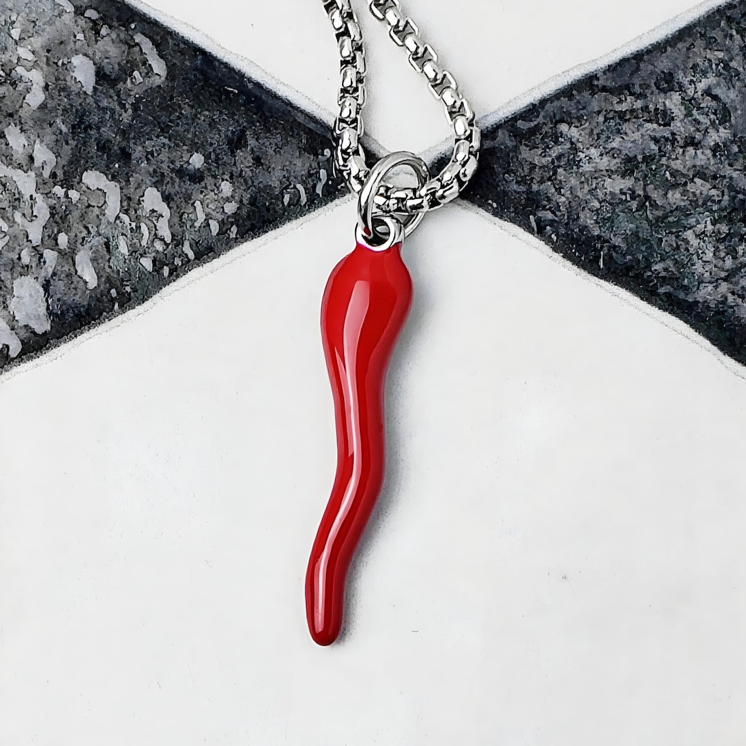 Men's RED CORNICELLO Necklace | Men's Red Silver Stainless Steel ...