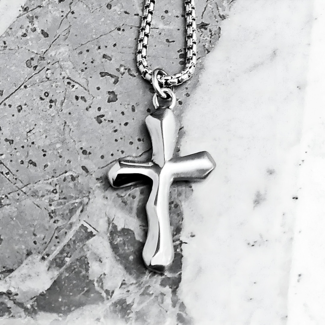 Men's "silver WAVY Cross" Necklace| Men's Silver Stainless Steel Wavy ...
