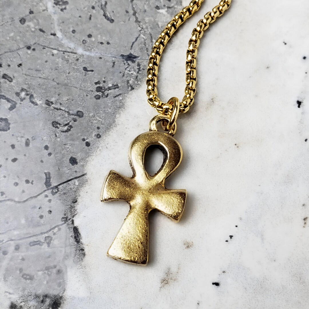 Men's "gold RUSTIC Ankh" Necklace| Men's Gold Pewter Rustic Ankh ...