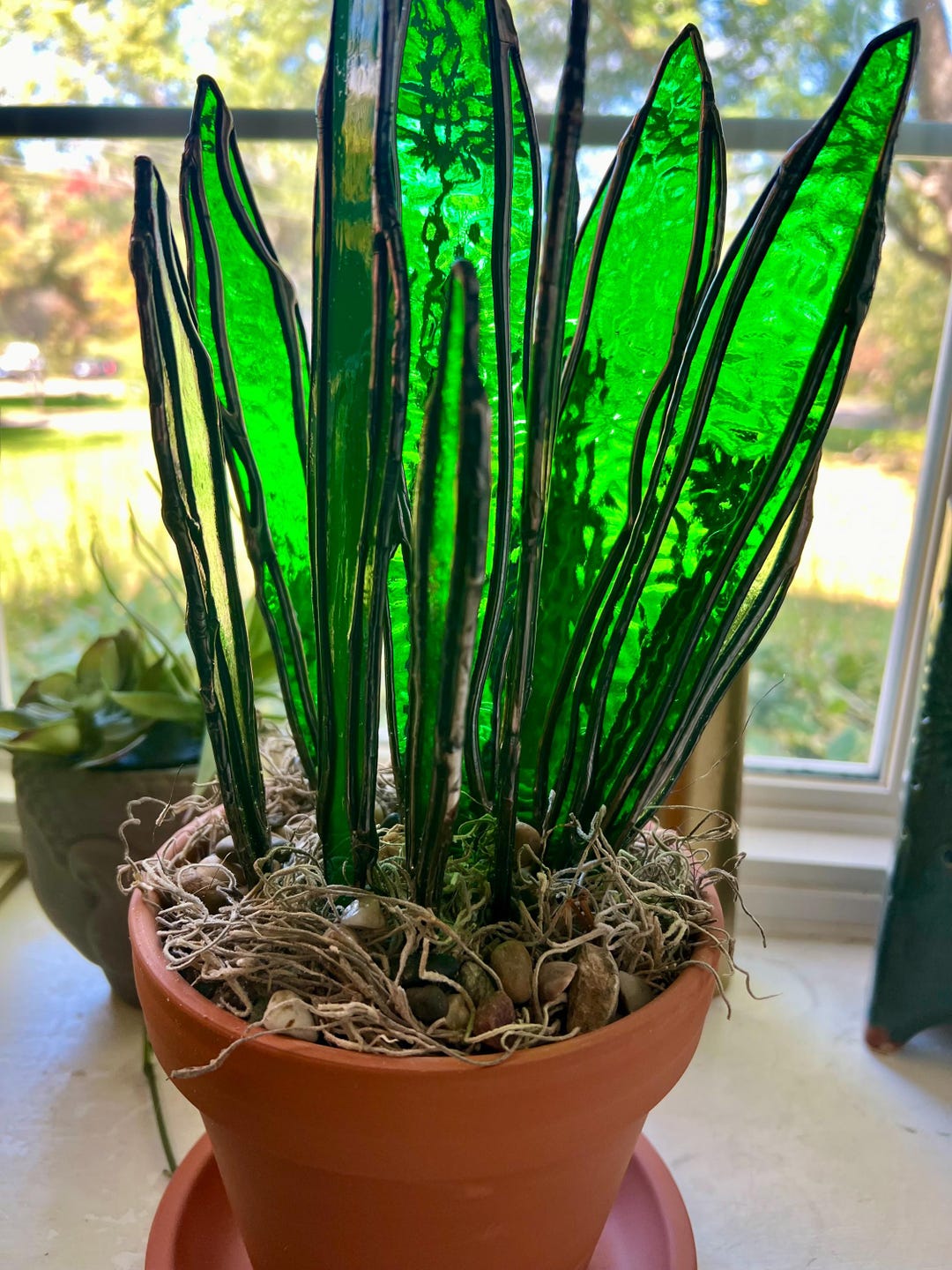 3D Stained Glass Snake Plant | 10 Leaves | Handmade Glass Houseplant ...