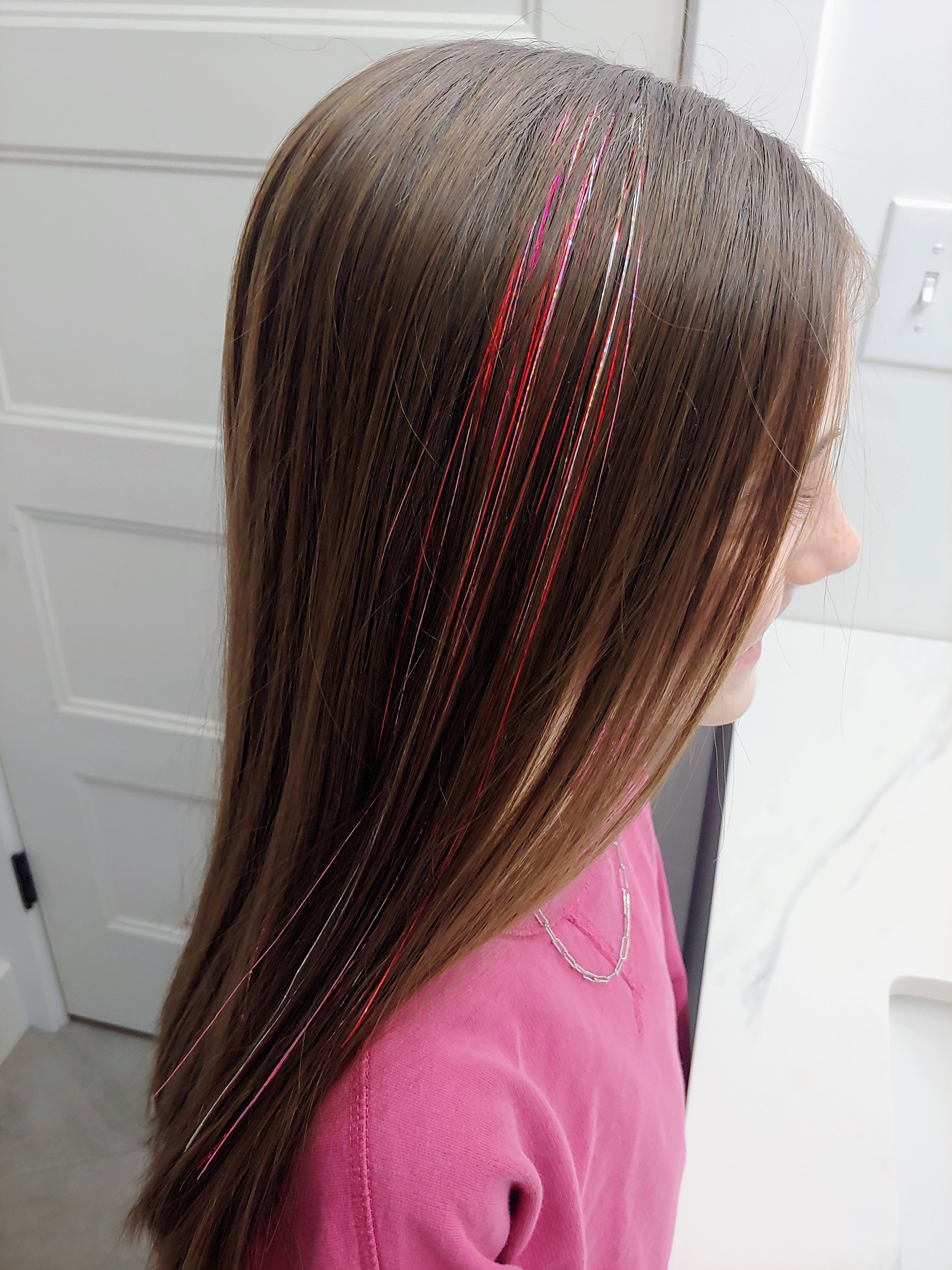 Valentine Hair Tinsel Extension: Pink, Red, Silver Sparkle Reusable ...
